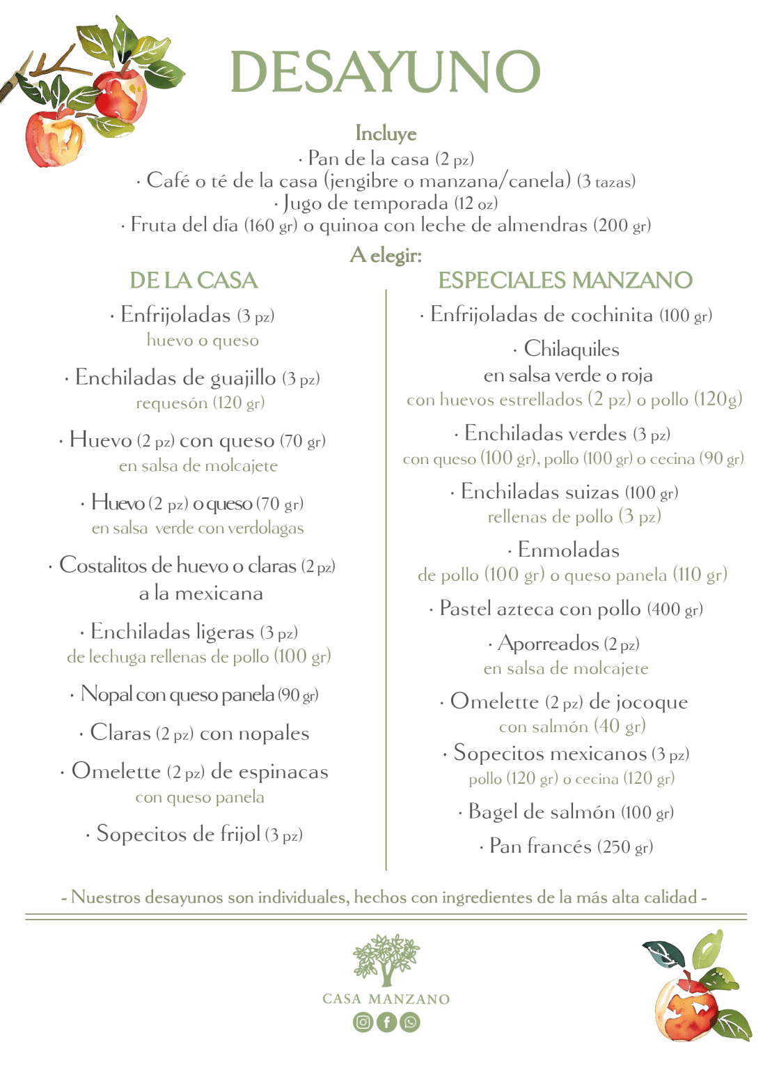MENÚ | Casa Manzano Restaurante Boutique